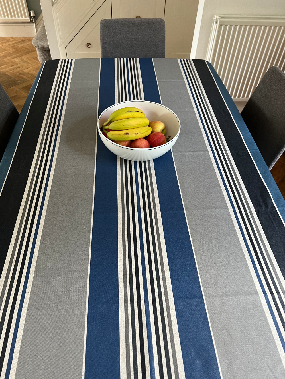 Bilbao Extra Wide French Striped Oilcloth in Blue -NorfolkOilcloth