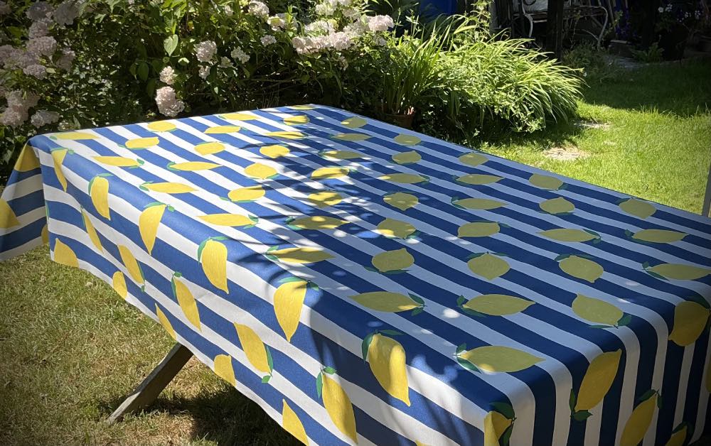 Blue Lemon Striped Oilcloth -NorfolkOilcloth