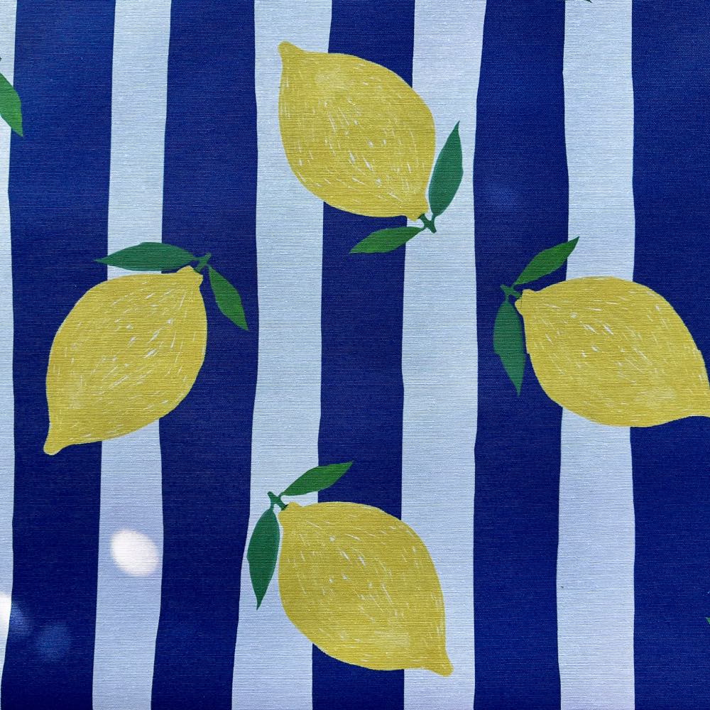 Blue Lemon Striped Oilcloth -NorfolkOilcloth