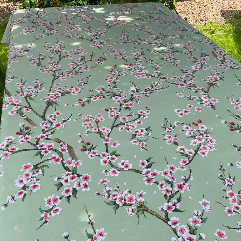 Cherry Blossom Oilcloth in Blue -NorfolkOilcloth