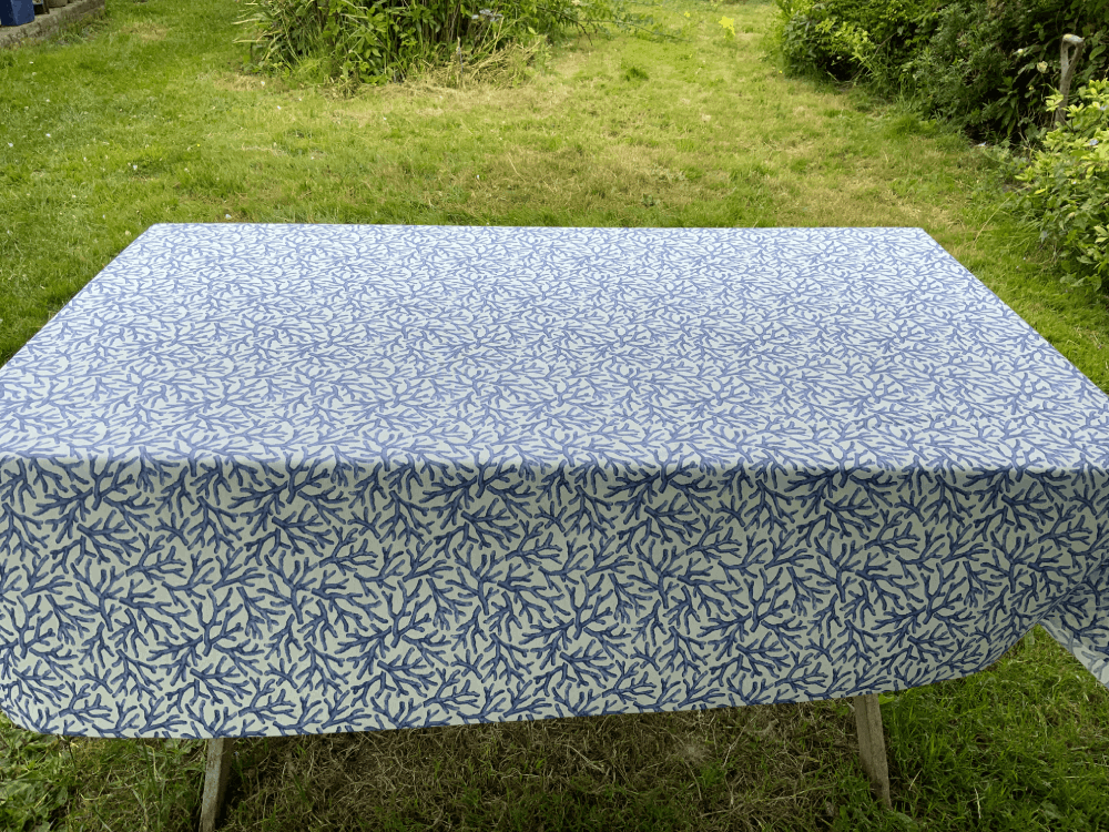 Coral Extra Wide Oilcloth in Blue -NorfolkOilcloth
