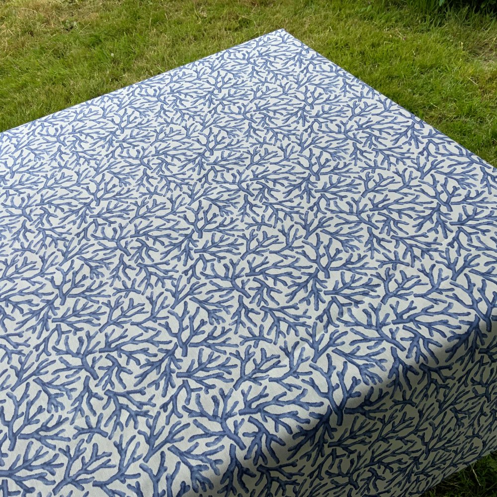 Coral Extra Wide Oilcloth in Blue -NorfolkOilcloth