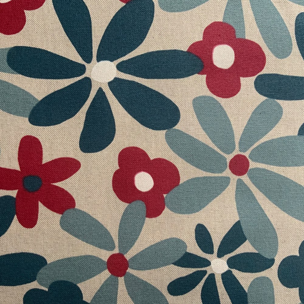 Hippy Flowers French Oilcloth in Red & Blue -NorfolkOilcloth
