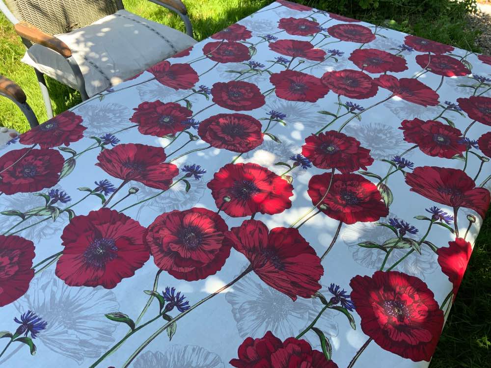 Poppies & Cornflowers Extra Wide French Oilcloth in Rouge -NorfolkOilcloth