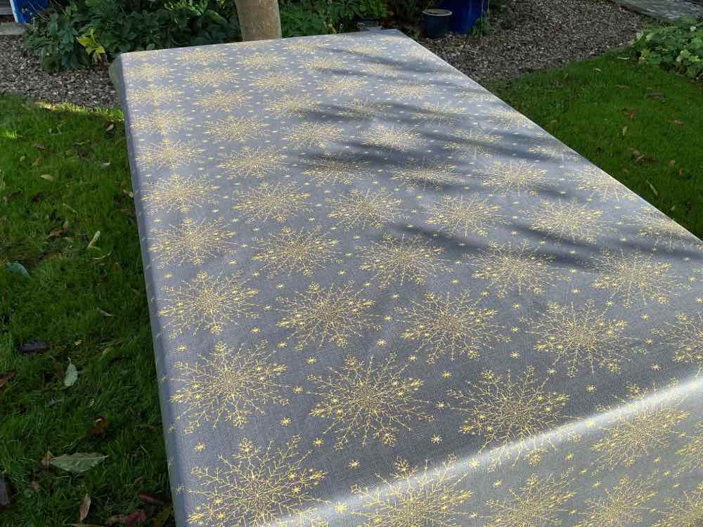 Starfreeze Extra Wide Christmas Oilcloth in Anthracite -NorfolkOilcloth