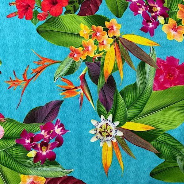 Exotic Garden Outdoor Dralon Fabric in Blue -NorfolkOilcloth